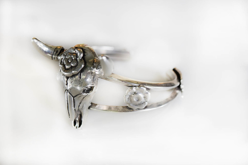 Steer, Bull or Skull with Flowers – Cuff Bracelet in Sterling Silver ...