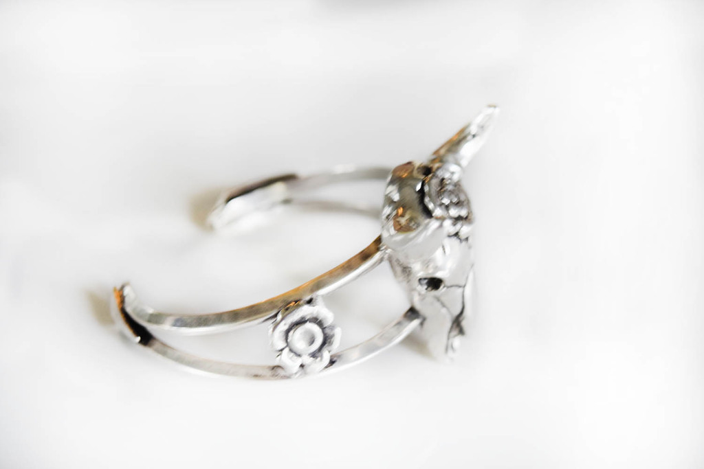Steer, Bull or Skull with Flowers – Cuff Bracelet in Sterling Silver ...