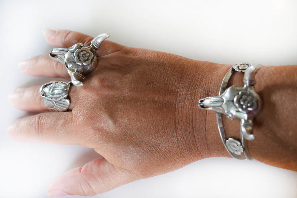 Steer, Bull or Skull with Flowers – Cuff Bracelet in Sterling Silver ...